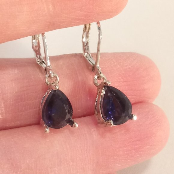 Jewelry | Silver Sapphire Navy Blue Pear Tear Solitaire Diamond Zircon ...